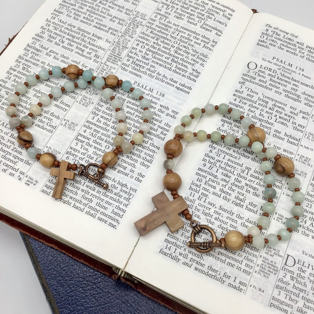 Amazonite and Olive Wood Protestant Prayer Bead Bracelet, Episcopal ...
