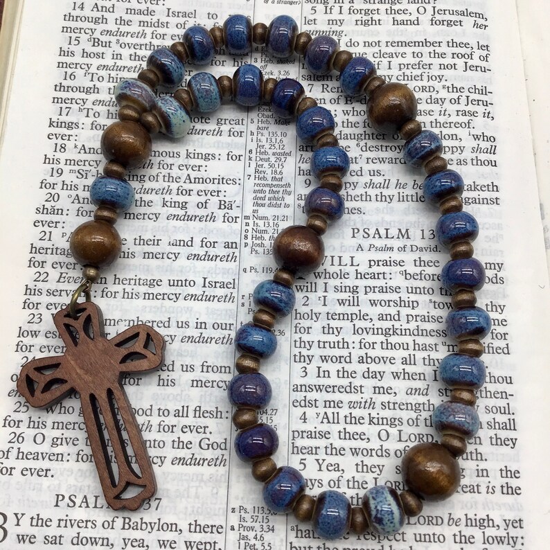 Blue Ceramic and Decorative Wood Cross Protestant Prayer - Etsy