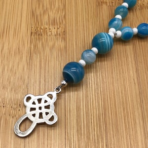 Aqua Blue Agate Beads and Celtic Knot Cross Protestant Prayer Beads ...
