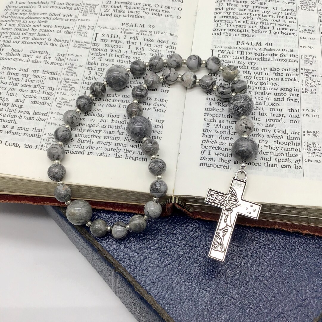 Jesus Face Cross and Crazy Lace Jasper Protestant Prayer Beads ...