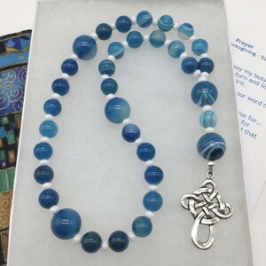 Aqua Blue Agate Beads and Celtic Knot Cross Protestant Prayer Beads ...