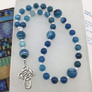 Aqua Blue Agate Beads and Celtic Knot Cross Protestant Prayer Beads ...