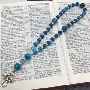 Aqua Blue Agate Beads and Celtic Knot Cross Protestant Prayer Beads ...
