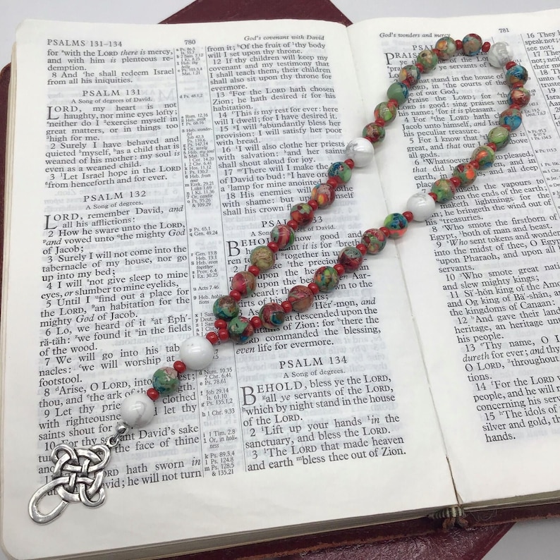 Multi Colored Jasper and Howlite Christian Prayer Beads With Celtic ...