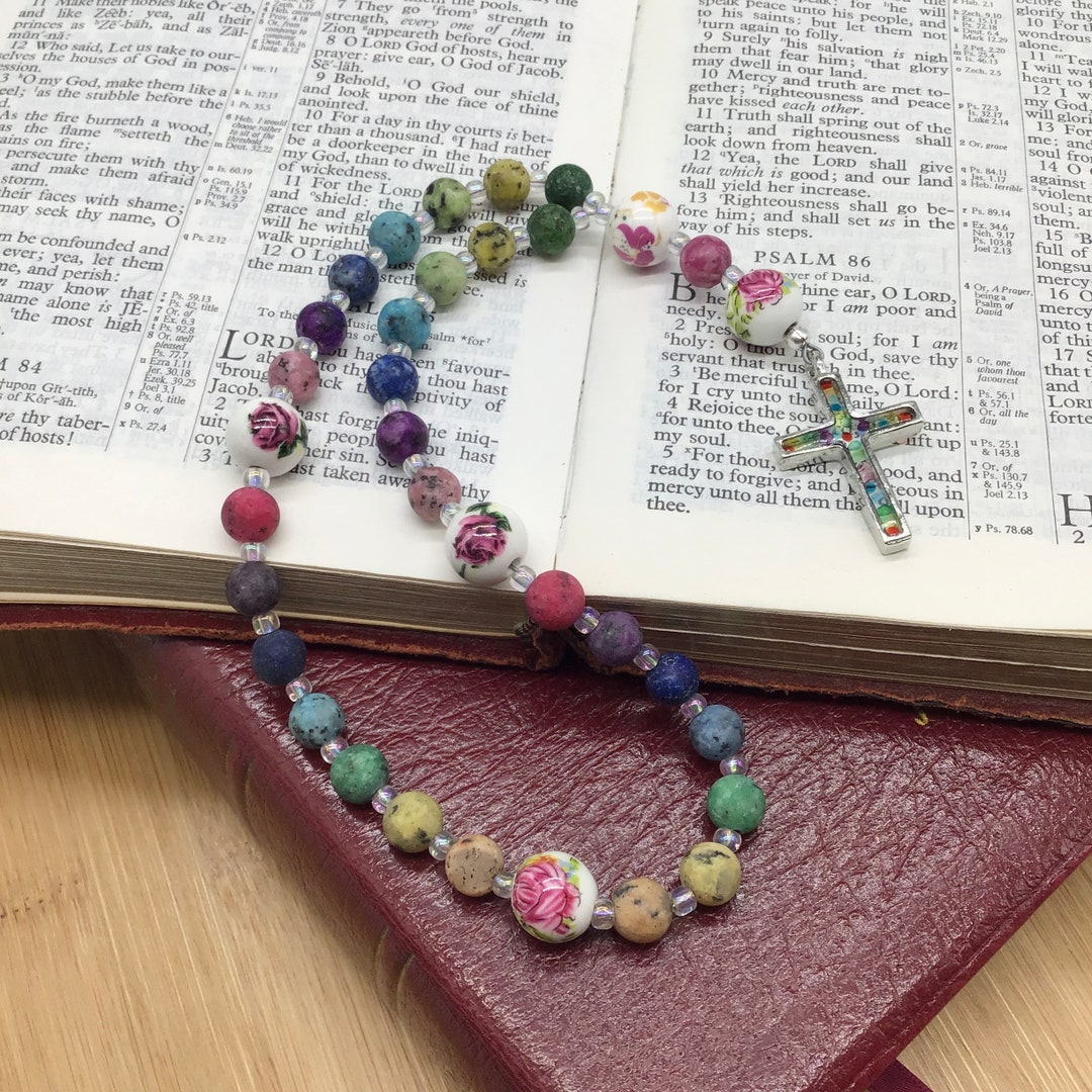 Ceramic Flower, Rainbow Colored Beads and Multi Colored Crystal Cross ...