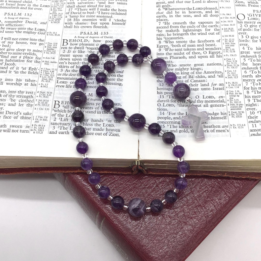 Amethyst Christian Prayer Beads and Gemstone Cross, Protestant Anglican ...