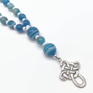Aqua Blue Agate Beads and Celtic Knot Cross Protestant Prayer Beads ...
