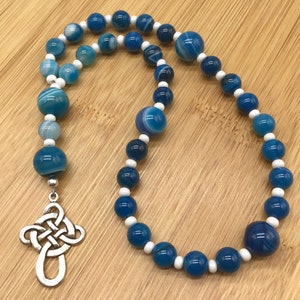 Aqua Blue Agate Beads and Celtic Knot Cross Protestant Prayer Beads ...