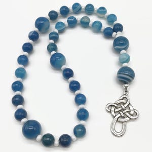 Aqua Blue Agate Beads and Celtic Knot Cross Protestant Prayer Beads ...