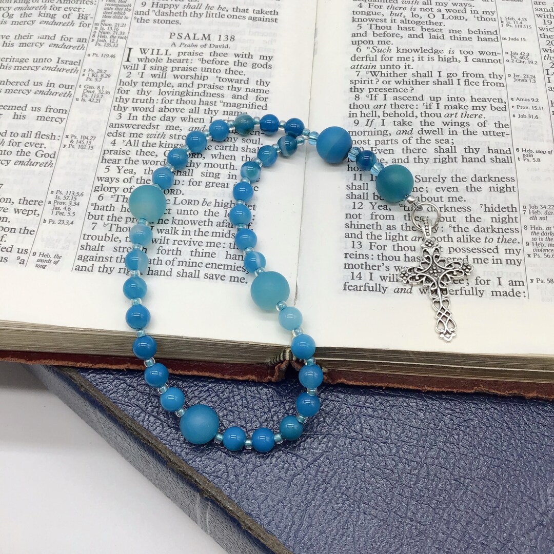 Small Aqua Blue Agate and Decorative Cross Protestant Prayer - Etsy UK