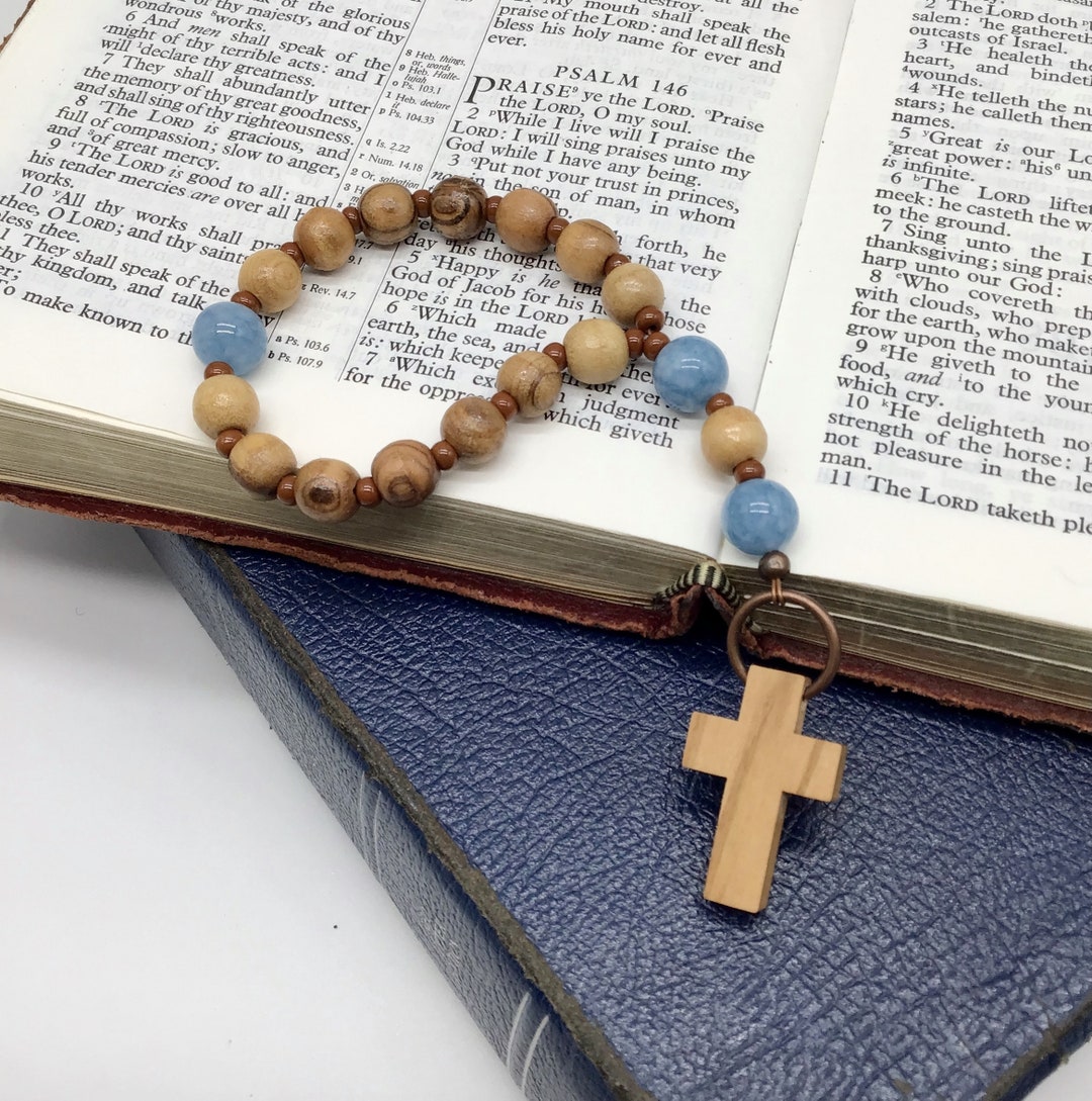 Olive Wood and Aqua Colored Jade Protestant, Episcopal, Methodist ...