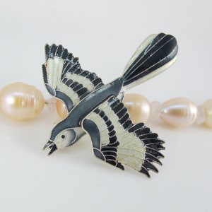 Sterling and Cloisonne Mockingbird Brooch, Backyard Bird, Animal Pin ...
