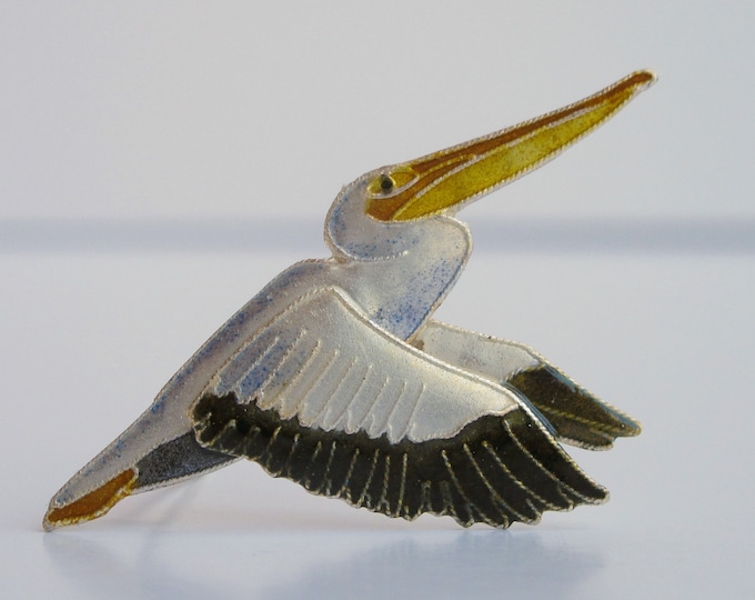Cloisonne and Sterling White Pelican Pin Beach Bird Seashore - Etsy