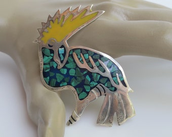 Vintage Silver Made in Mexico Parrot Brooch/pin With Turquoise Cabochon ...