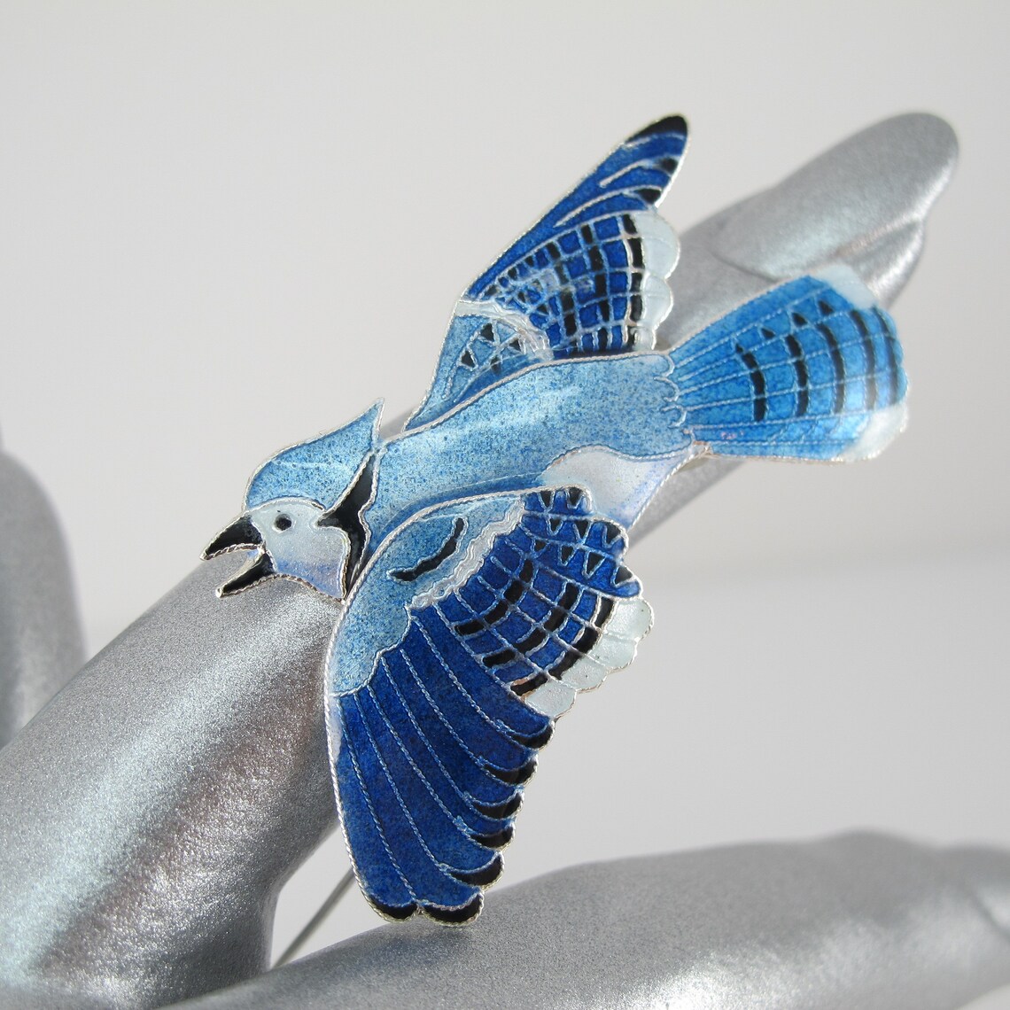 Sterling Blue Jay Brooch with Cloisonne Enamel Songbird Bird | Etsy
