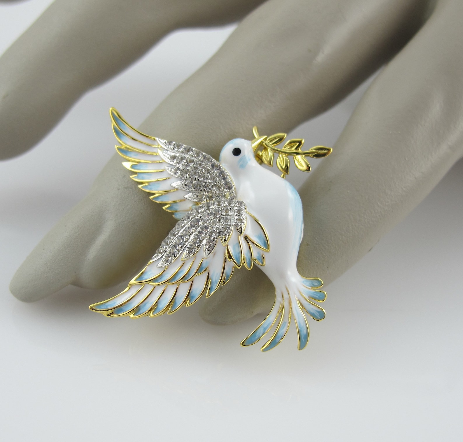 Sterling and Goldplate Dove of Peace Pin With CZ Stones Olive - Etsy