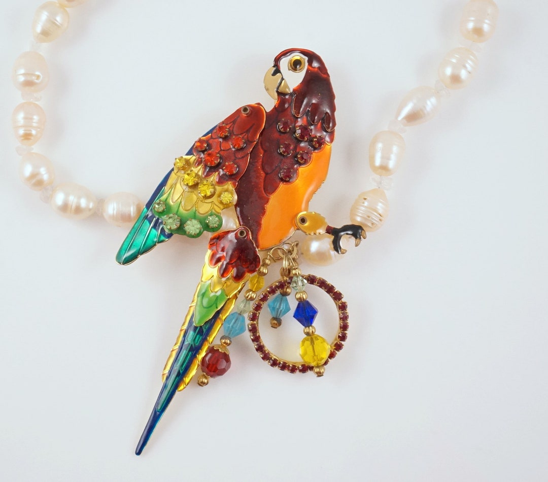 Lunch at the Ritz Macaw Parrot Pin and Pendant Combo, Statement Jewelry ...