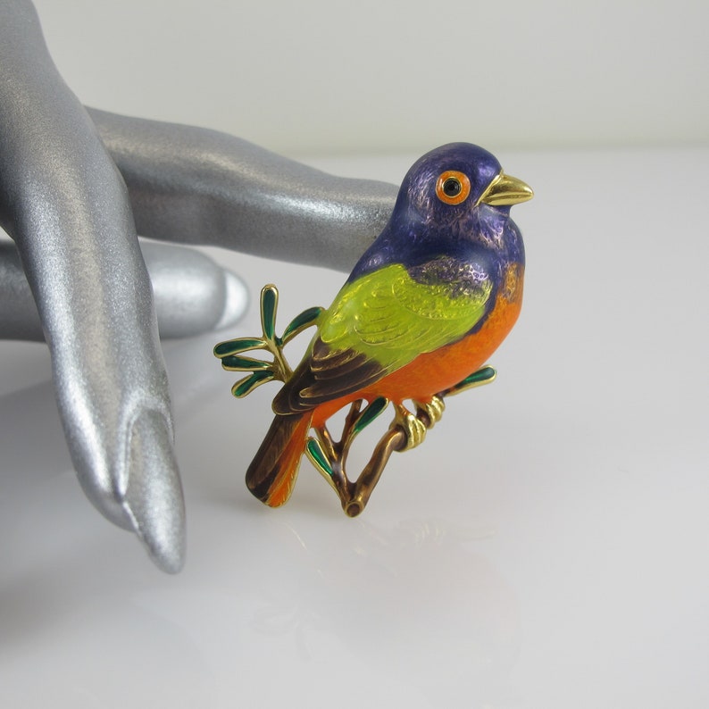 Joan Rivers Painted Bunting Bird Brooch Fall Colors Songbird - Etsy