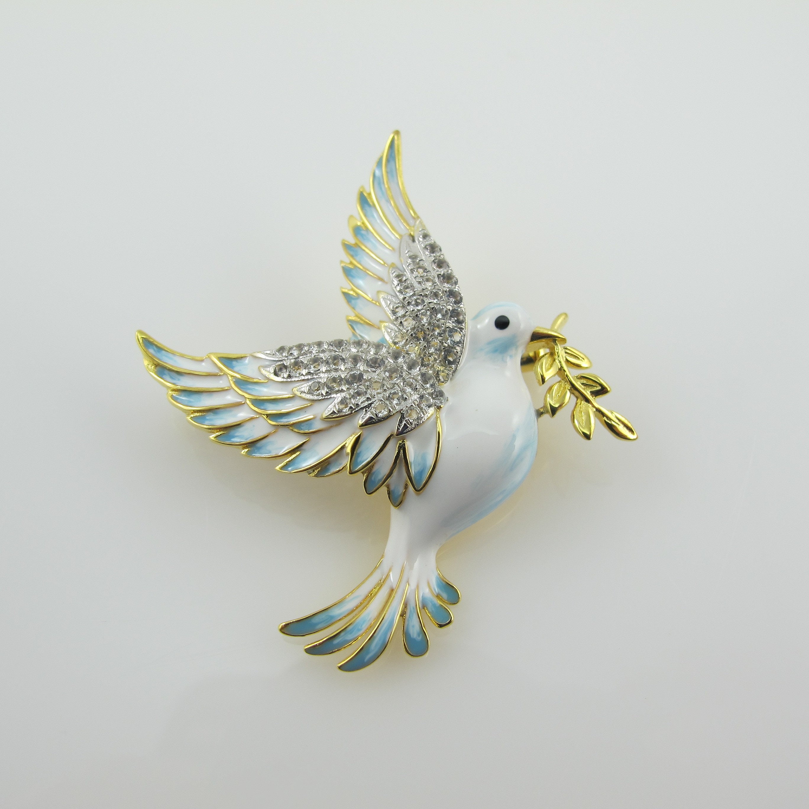Sterling and Goldplate Dove of Peace Pin With CZ Stones Olive - Etsy