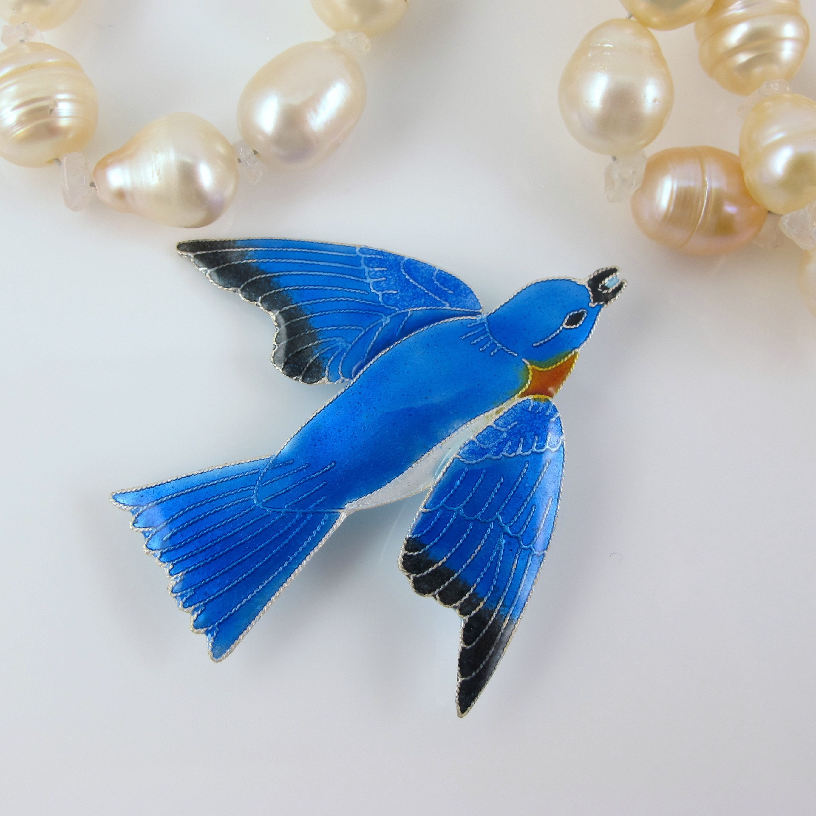 Cloisonne and Sterling Bluebird Brooch, Songbird Pin, Bird Jewelry ...