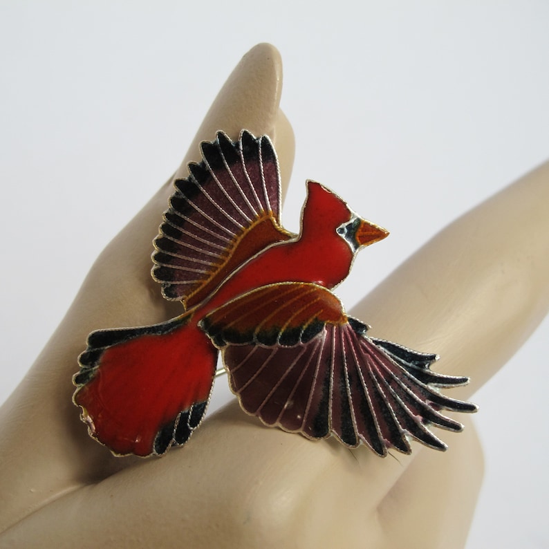 Sterling Cardinal Brooch Red Bird Pin Cloisonne Enamel Pin - Etsy
