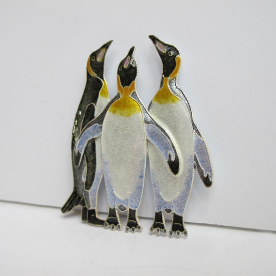 Sterling Penguin Trio Pin Brooch, Enamel Animal Pin, … - Gem