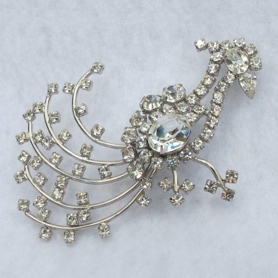 Stylized Peacock Pin with Rhinestones Unusual - Gem