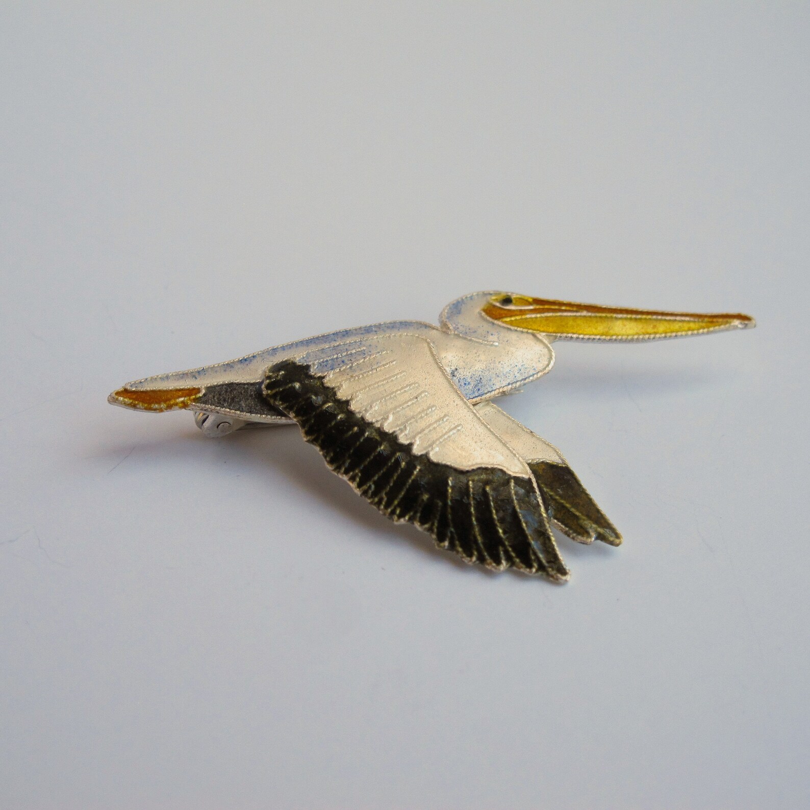 Cloisonne and Sterling White Pelican Pin, Beach Bird, Seashore Jewelry ...