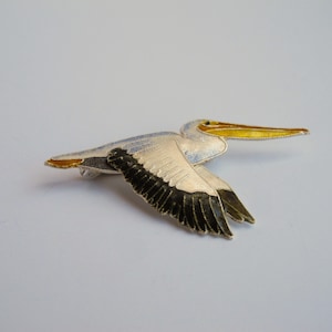 Cloisonne and Sterling White Pelican Pin, Beach Bird, Seashore Jewelry ...
