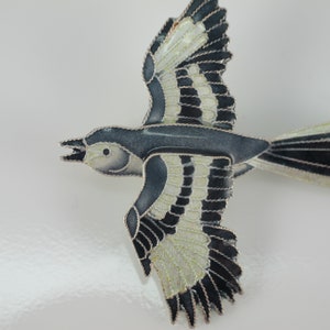 Sterling and Cloisonne Mockingbird Brooch, Backyard Bird, Animal Pin ...