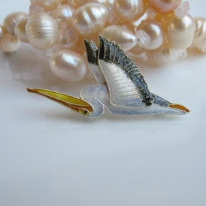 Cloisonne and Sterling White Pelican Pin, Beach Bird, Seashore Jewelry ...
