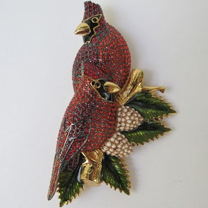Joan Rivers Double Cardinal Pin Brooch With Rhinestones, Red Bird ...
