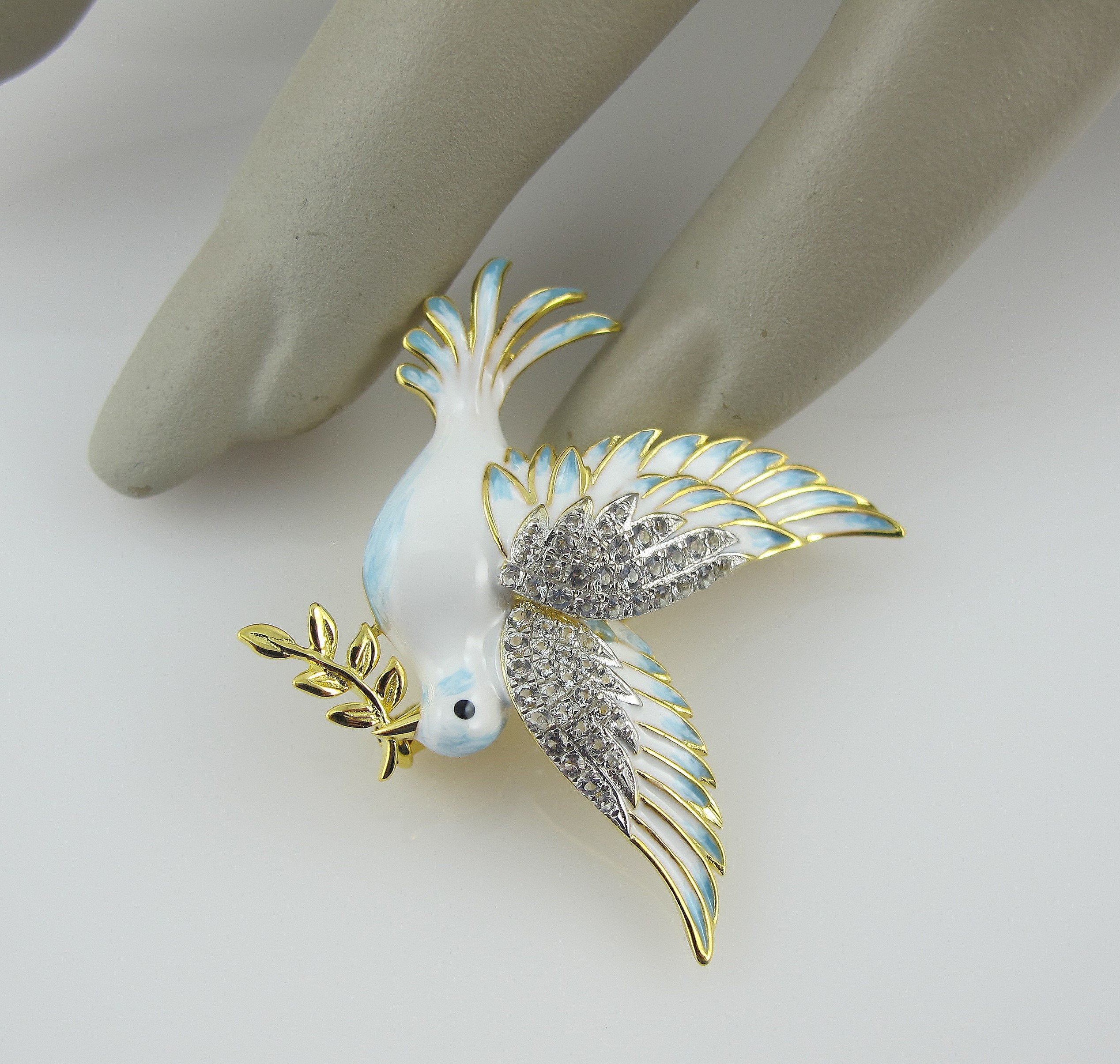 Sterling and Goldplate Dove of Peace Pin With CZ Stones Olive - Etsy