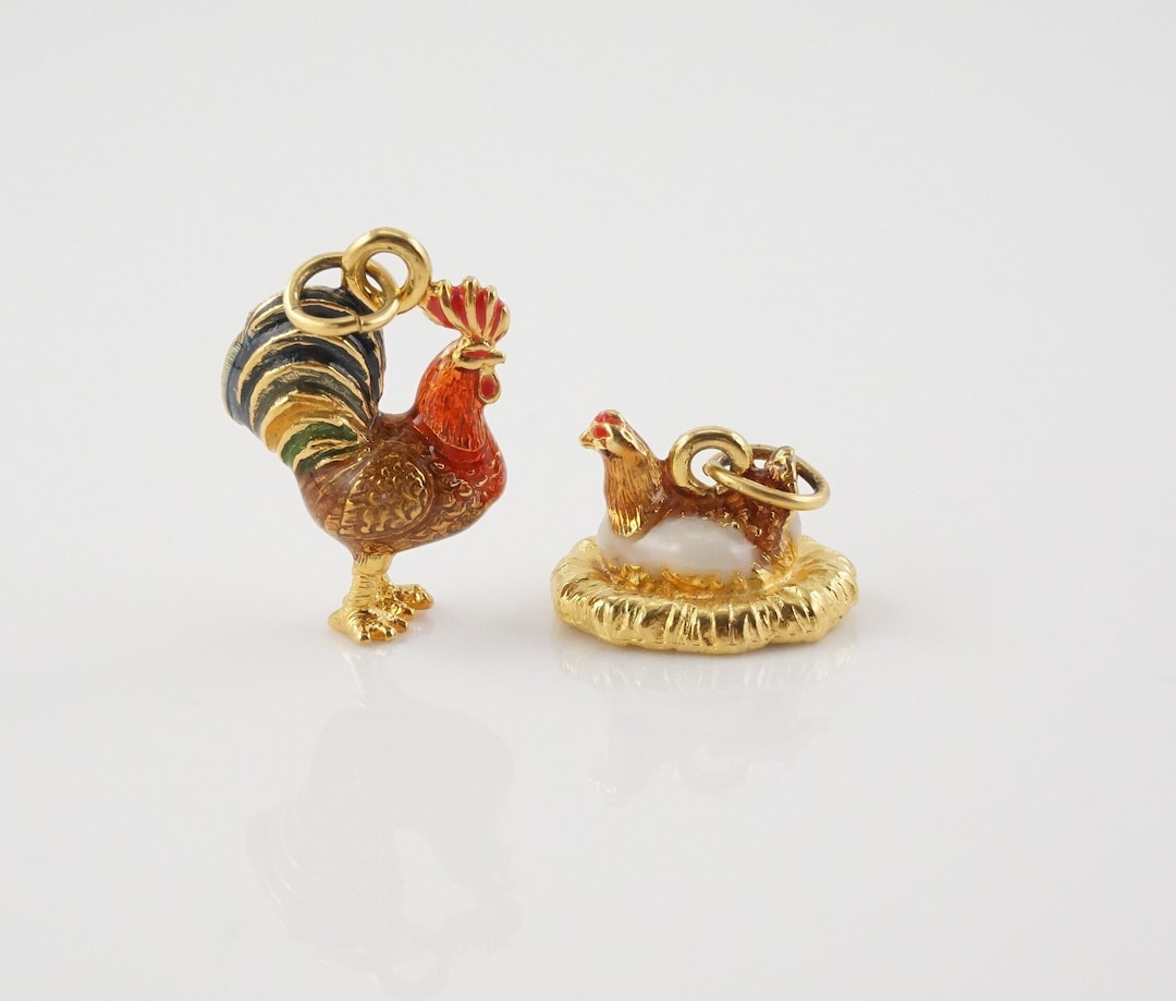 Joan Rivers Noah's Ark Chicken Charms, Rooster, Hen on Nest, Designer ...