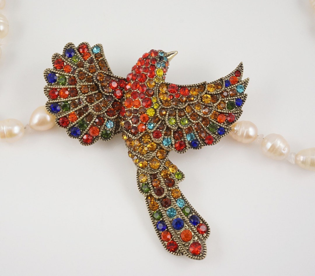 Heidi Daus Bird in Flight Brooch, Colorful Rhinestones, Large Size ...