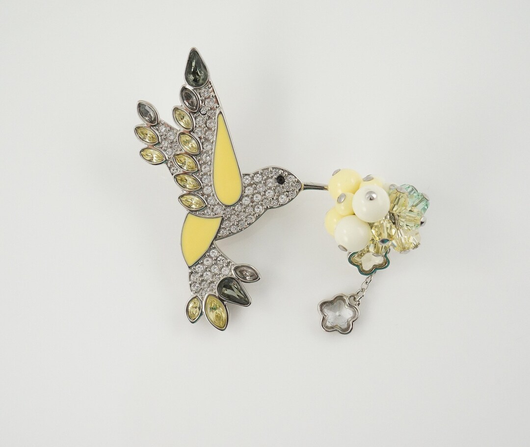 Genuine Swarovski Hummingbird Brooch With Bouquet, Dangling Stones ...