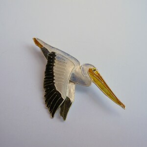 Cloisonne and Sterling White Pelican Pin, Beach Bird, Seashore Jewelry ...