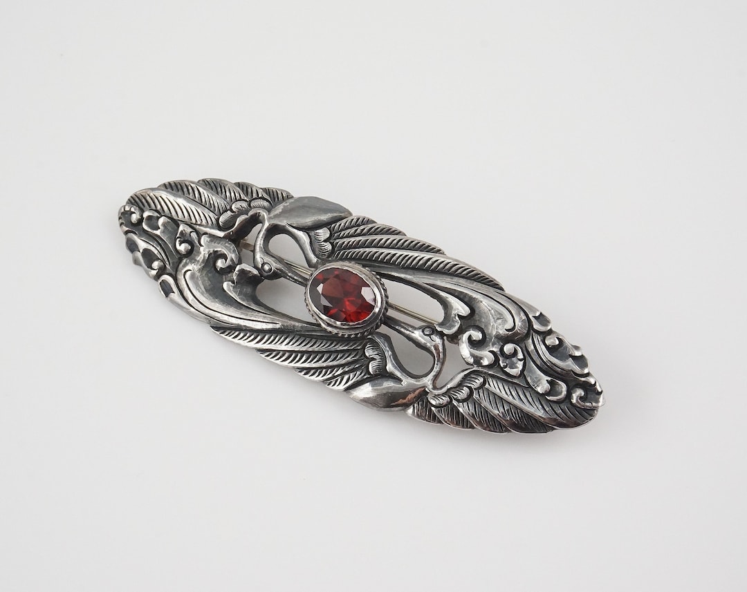 Sterling Double Cranes Brooch With Garnet Center Two Herons - Etsy