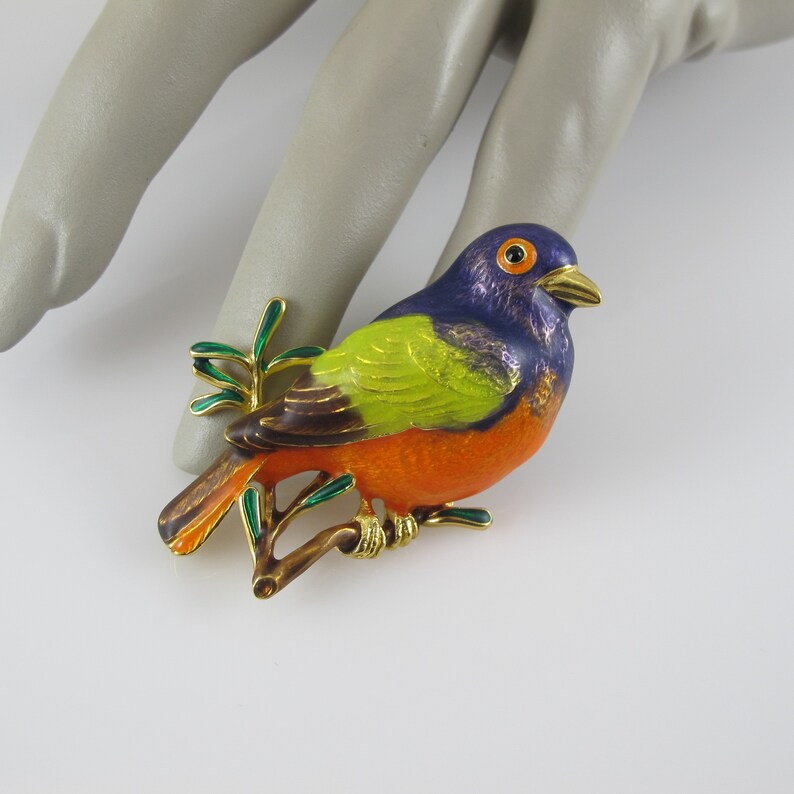Joan Rivers Painted Bunting Bird Brooch Fall Colors Songbird - Etsy