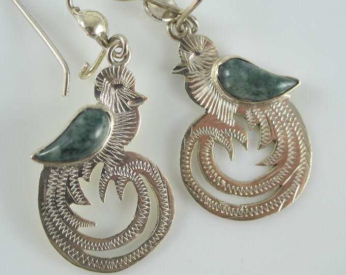 900 Silver Quetzal Earrings With Malachite Stone, Guatemala Bird ...