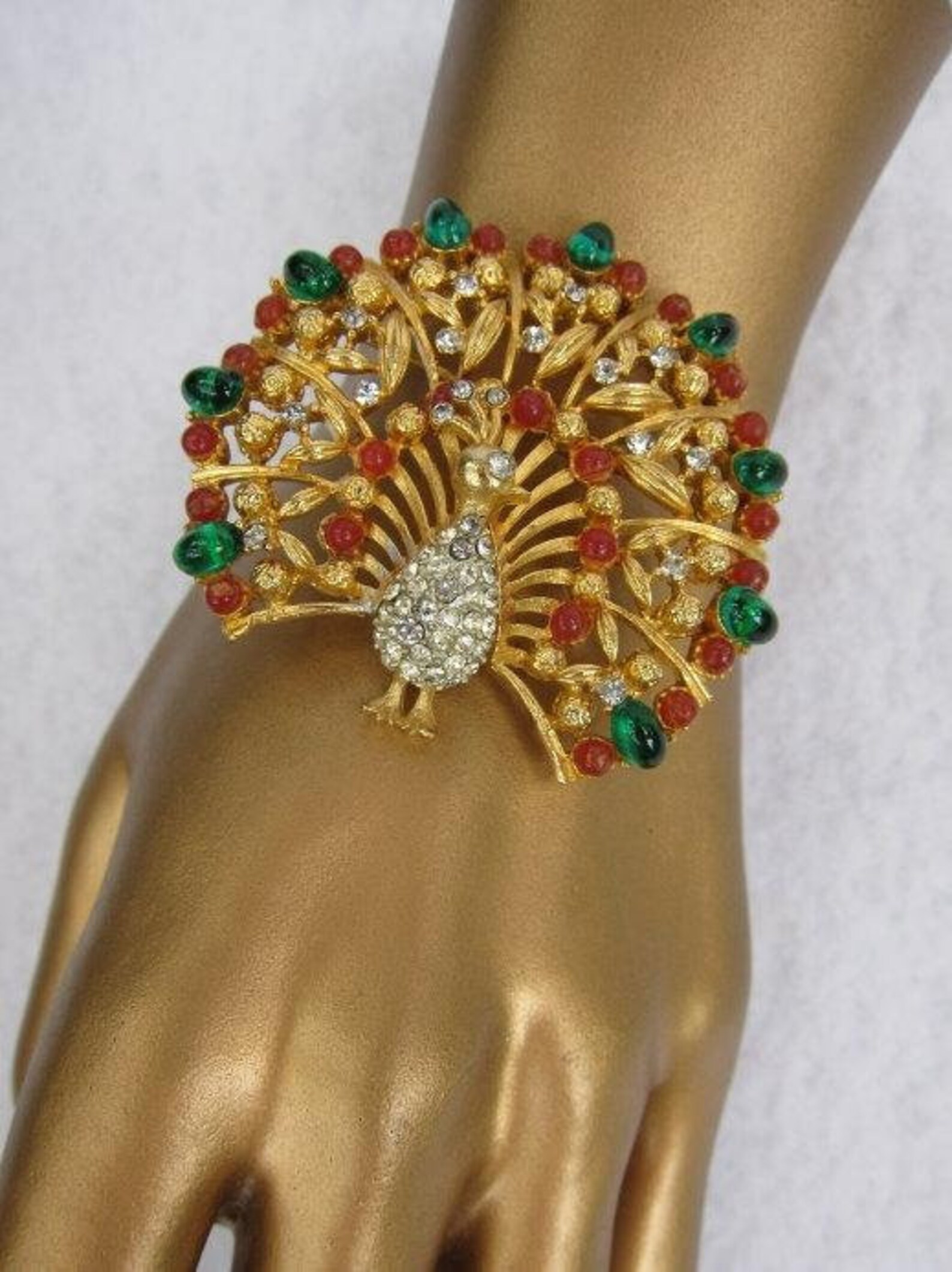 Mid Century Cabochon Peacock Brooch | Etsy
