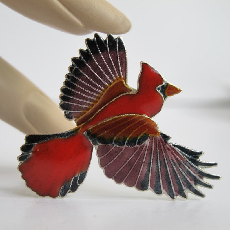 Sterling Cardinal Brooch Red Bird Pin Cloisonne Enamel Pin - Etsy