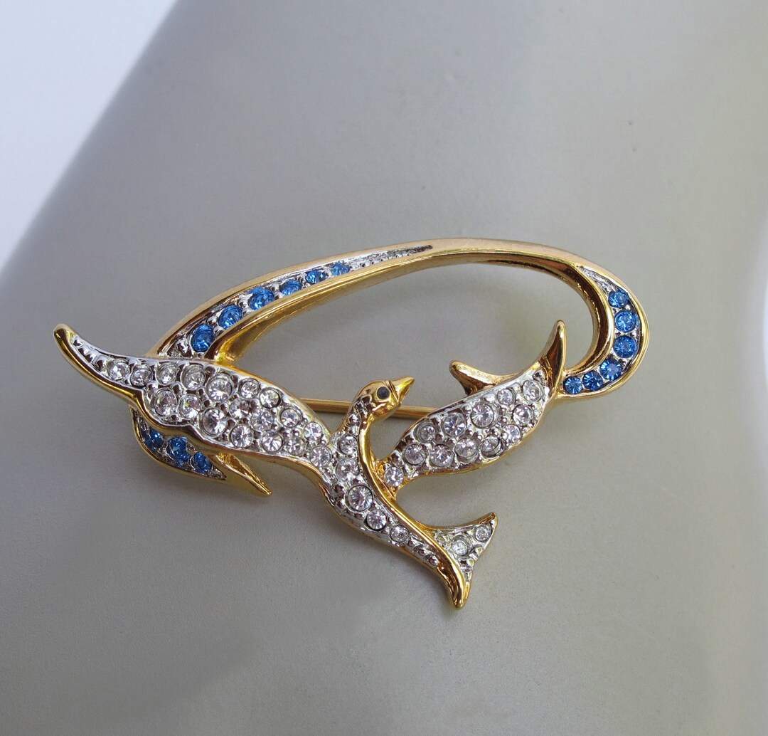 Genuine Swarovski Dove in Flight Pin, Blue and Clear Rhinestones, Bird ...