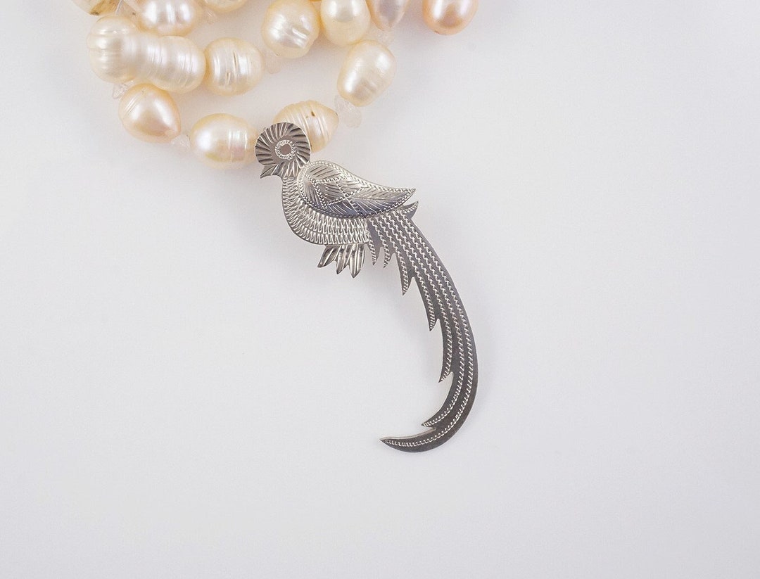 Vintage Long 900 Silver Quetzal Brooch, Made in Guatemala, Exotic Bird ...