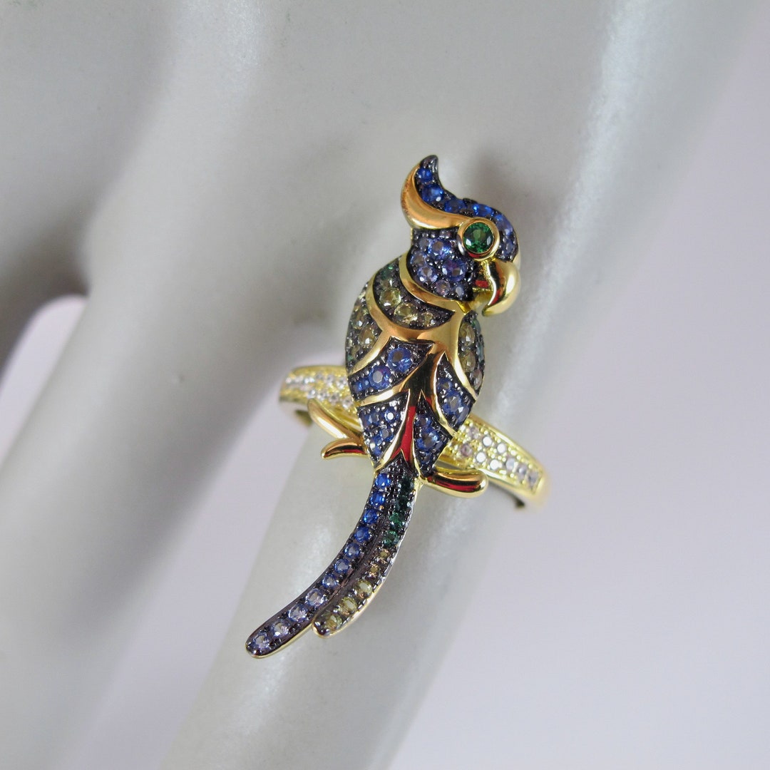 Sterling Cockatoo Parrot Ring, Cockatiel, CZ, Spinel, Animal Jewelry ...