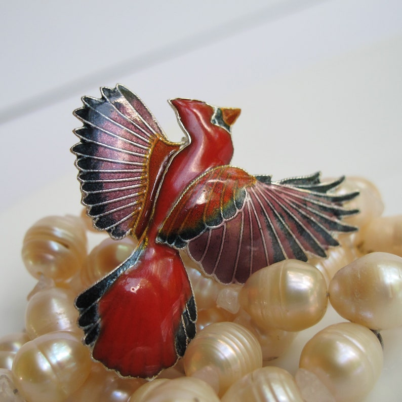 Sterling Cardinal Brooch Red Bird Pin Cloisonne Enamel Pin - Etsy