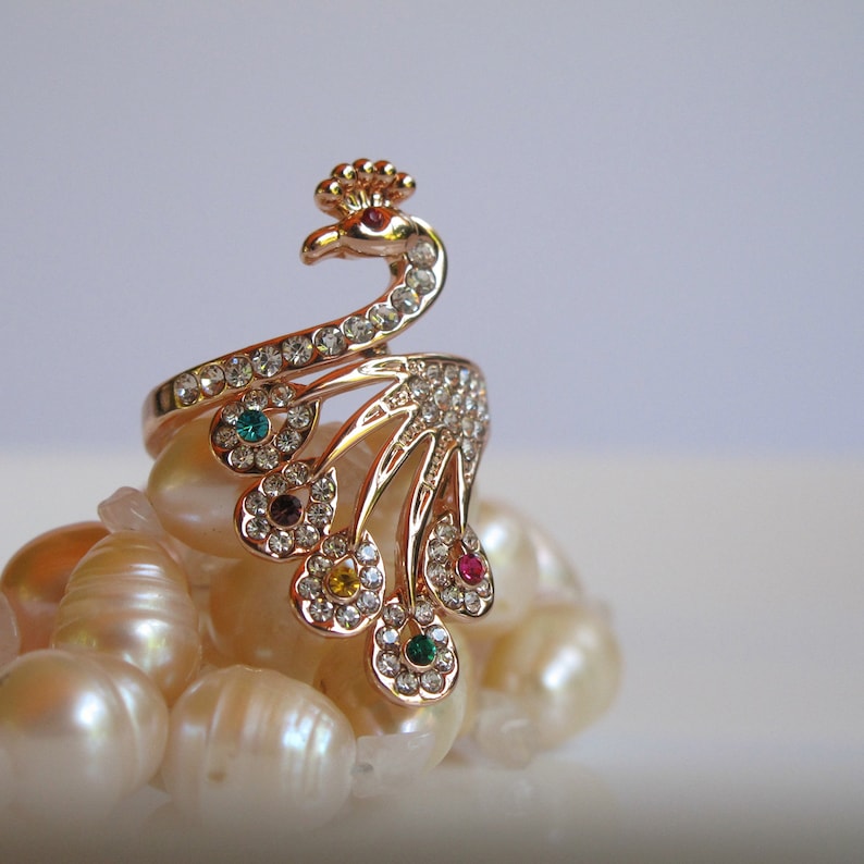 Peacock Ring With Rhinestones Exotic Bird Peacock Jewelry - Etsy