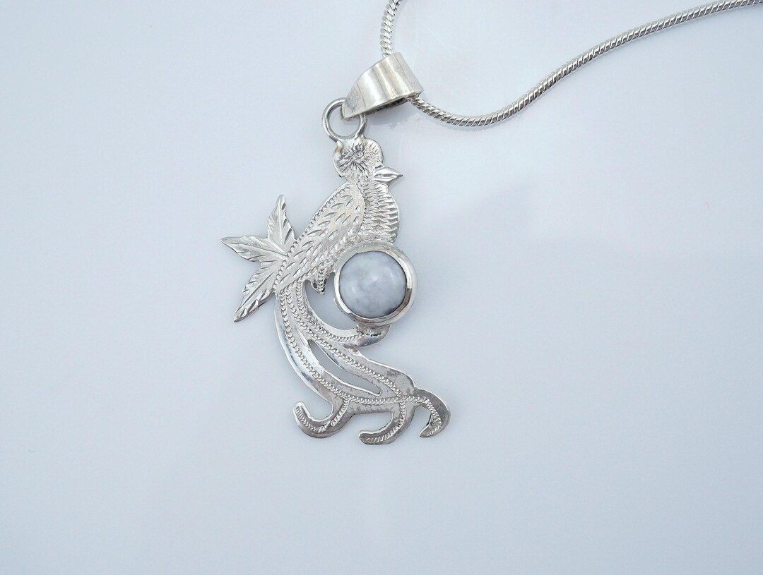 Sterling and Gemstone Quetzal Necklace, Tropical Bird, Made in ...