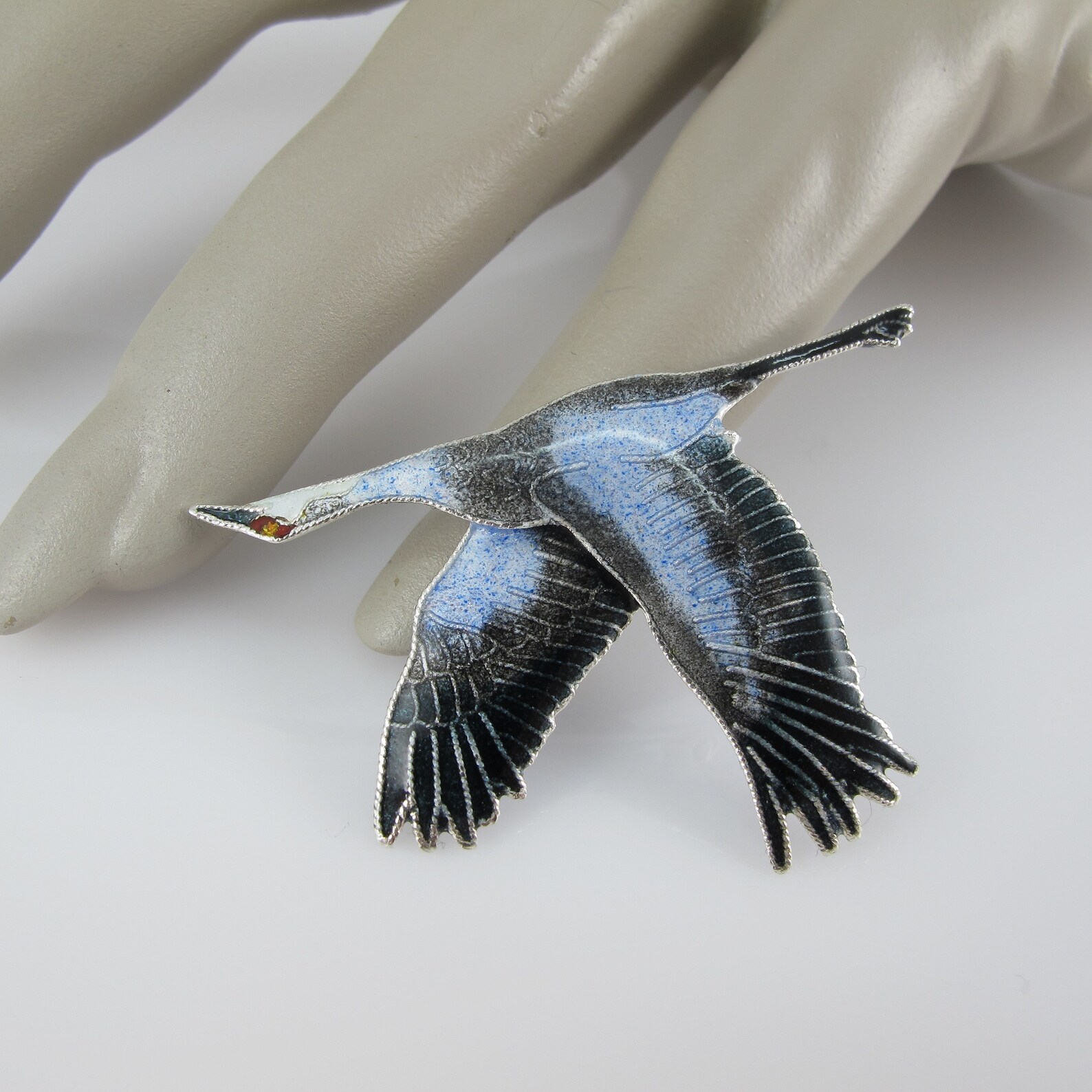 Sterling Sandhill Crane Brooch With Cloisonne Enamel, Heron Jewelry ...