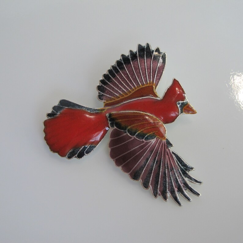 Sterling Cardinal Brooch Red Bird Pin Cloisonne Enamel Pin - Etsy